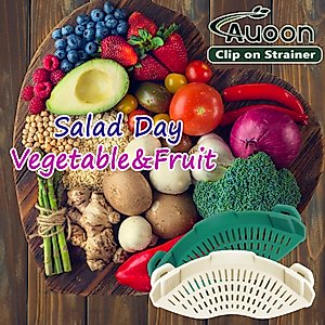 AUOON Clip On Strainer Silicone for All Pots and Pans, Pasta Strainer Clip on Food Strainer for Meat Vegetables Fruit Silicone Kitchen Colander (White)