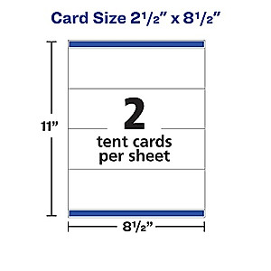 Avery Printable Tent Cards with Sure Feed Technology, 2.5" x 8.5", White with Embossed Border, 100 Blank Place Cards for Laser or Inkjet Printers (05305)