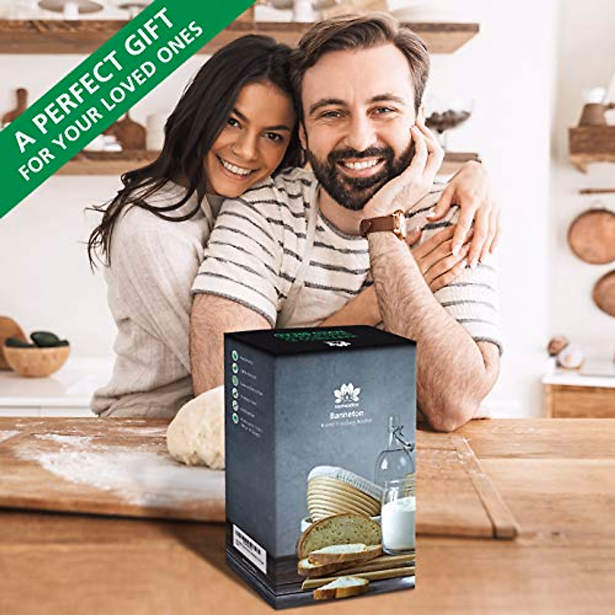 HOMEADOW Banneton Bread Proofing Basket For Rising Dough- 8 Pcs Kit: 10 inch Oval Brotform, Linen Liner, Bread Lame, Bench Scraper, Dough Scraper, Stencils, Silicone Baking Mat, Bread Bag | Sourdough