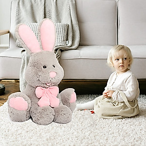 MorisMos Giant Bunny Stuffed Animal, 31.5'' Large Grey Rabbit Plush Toy with Pink Ears, Soft Toy for Girls/Boys, Ideal Gift for Easter, Halloween, Christmas, Cuddling, Snuggling