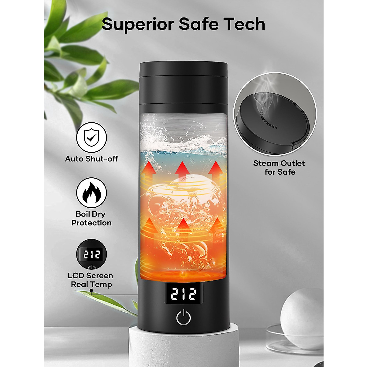 Travel Portable Electric Tea Kettle, Small Coffee Kettle, Mini Hot Water Boiler, 380mL & 304 Stainless Steel, with 4 Variable Presets and Auto Shut-Off(Black)