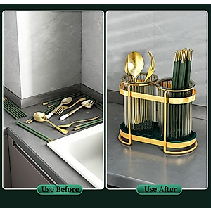 NAN Wind Cutlery and Utensil Storage Organizer,Cutlery and Utensil Organizer With Drainer,Utensil Countertop Storage Container for Kitchen to Holds Forks,Knives,Spoons,Chopsticks