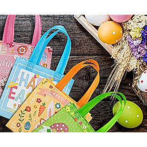 Whaline Easter Non-Woven Gift Bags with Handles Reusable Waterproof Tote Bags Bunny Easter Egg Cute Gnome for Easter Holiday Gifts Wrapping Egg Hunt Game Spring Party Gifts Wrapping, 8 Pack