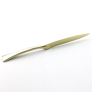 JASHII 18/10 Stainless Steel 8 Piece Mirror Polished Champagne Gold Serrated Steak Knife Serving Black Utensil Set