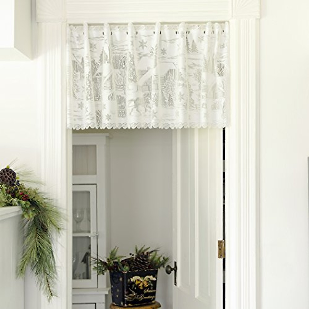 Heritage Lace White Sleigh Ride 60" X 20" 4-Way Mantle Scarf