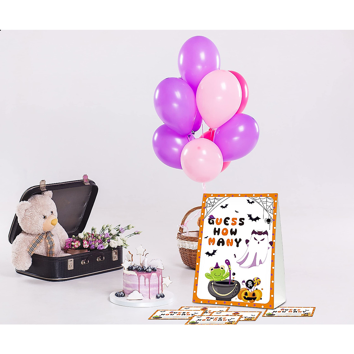 Halloween Bridal Shower Game Sign and Card, Halloween Guess How Many Party Game Set, 1 Sign With 50 Guess Tickets –LK-014