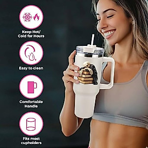 LB LEOBON 40 ounce insulated cup with handle, double-layer vacuum stainless steel material, equipped with straw, can keep warm or maintain cold drinks Skeletons Sleeping Books 2 Light pink
