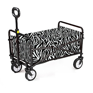 Outdoor Collapsible Wagon Zebra Fur Stripe Skin Animal Repeating Texture Black White Seamless Camping Shopping Garden Cart Heavy Duty Wagon Adjustable Portable Utility Folding Wagon with Wheels