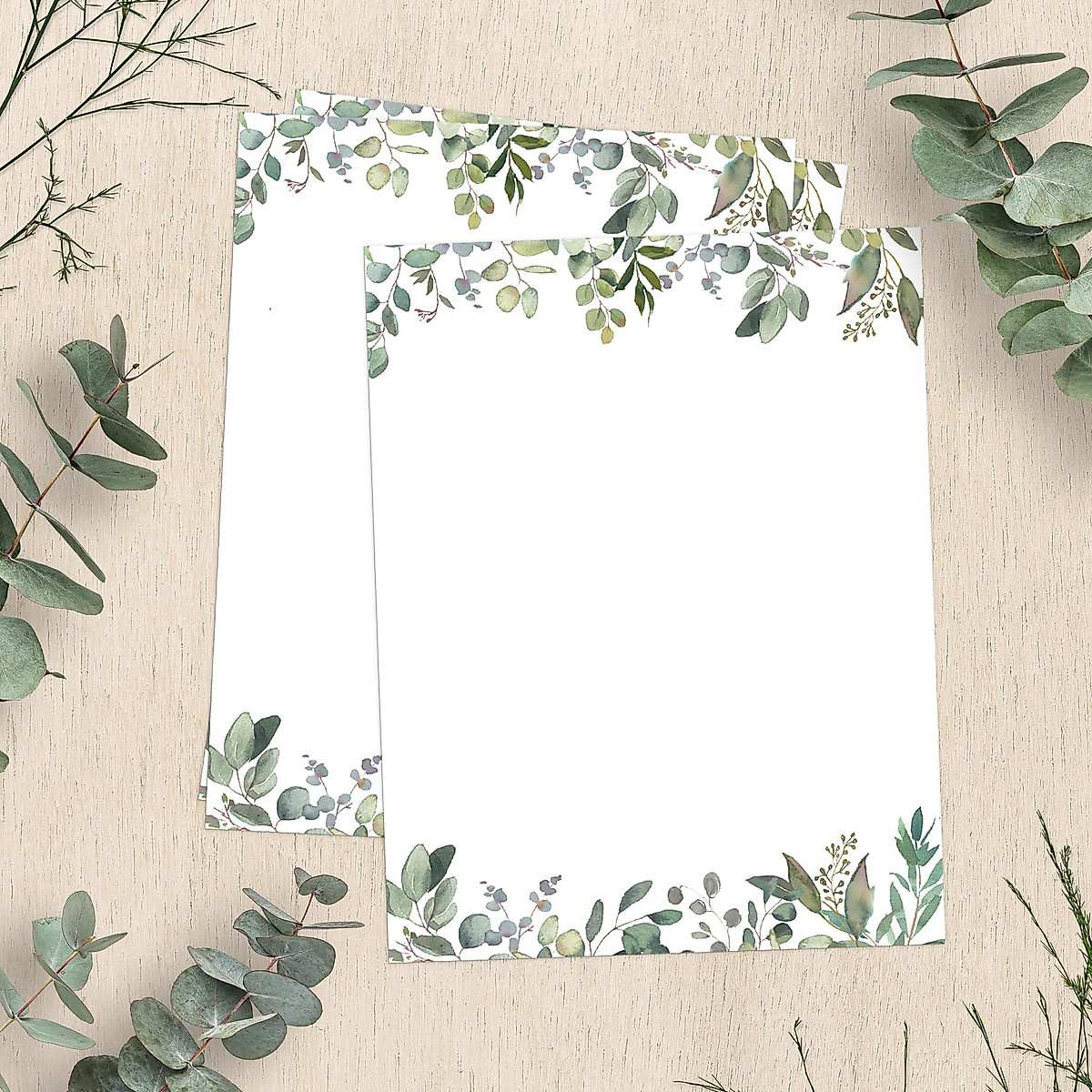 Leaf Border Stationery Writing Paper 100 Sheets, Greenery Letterhead Paper 8.5 x 11 Inches, Elegant Writing Paper, Pretty Stationary Paper, Decorative Printer Paper