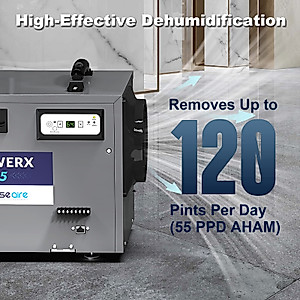 BaseAire AirWerx55 Dehumidifier for Crawl Space Basement,120 Pints Commercial Dehumidifier with Continuous Drain Hose, 5 Years Warranty, Intelligent Humidity Control, Auto Shut off/Restart