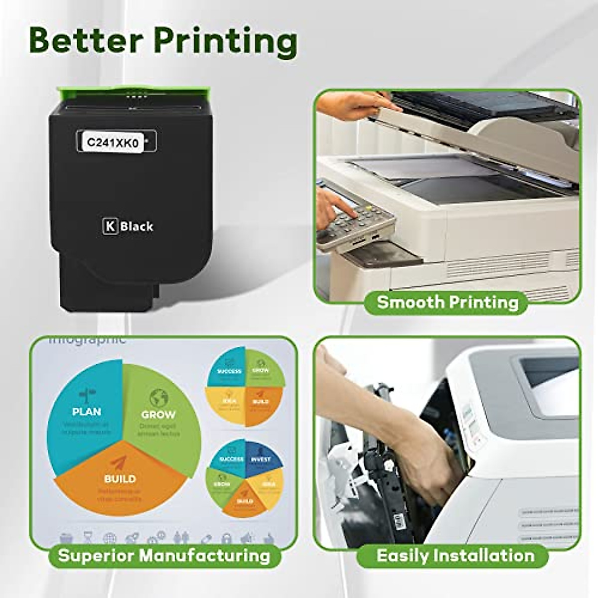 C241XK0 Black Extra High Yield Toner Cartridge 6500 Yield Black Compatible with lexmark C241XK0 Toner Cartridge Compatible with Lexmark C2425 C2535 MC2425 MC2535 MC2640 Printer 6500 Yield Black