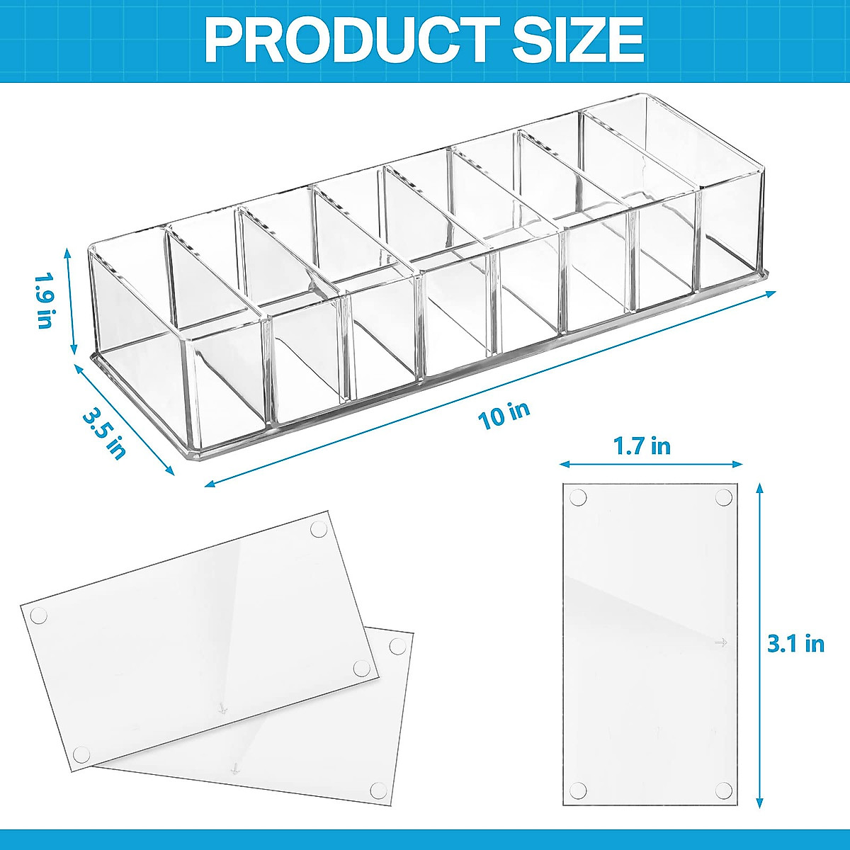 Tuanse 4 Pieces Acrylic Makeup Compact Organizer Detachable 8 Spaces Clear Vanity Drawer Organizer Eyeshadow Palette Storage for Lipstick Highlighter, Skincare Cosmetic Display Cases for Bathroom