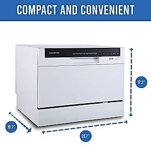 Farberware Professional FCD06ABBWHA Compact Portable Countertop Dishwasher with 6 Place Settings and Silverware Basket, LED Display, Energy Star, White