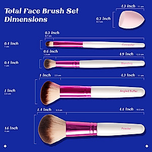 Ruby Kisses Makeup Brushes Travel Size Complexion Brush Set, Powder, Angled Buffer, Blending, Concealer Brush and Blending Sponge, Travel Friendly 5 PCS Set