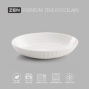 ZEN Pleats Porcelain Salad Pasta Bowls 23oz Set of 6 (White)