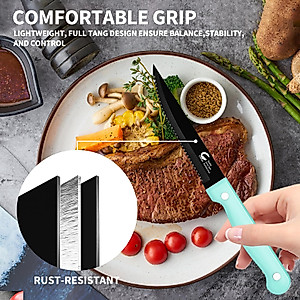 CuCut Steak Knife Set of 8, Triple Rivet Stainless Steel Serrated Dinning Knives, 4.5 Inch Sharp Black Coated Blade, Dishwasher Safe, Meat Knife for Dining Camping BBQ