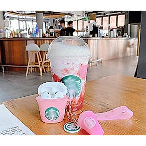 AirPods 2 & 1 Case Cover, 3D Cute Cartoon Kawaii Pink Drink Cup Keychain Design case, Charging Holster for Boys and Girls