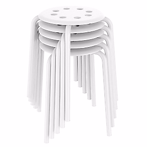 Topeakmart Barstools Plastic Stack Bar Stools Backless Student Stools for Classroom Metal Leg 17.3in Height Set of 5 White