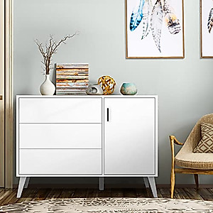 SEJOV White Dresser for Bedroom, 3-Drawer Chest Wood Dresser with Door, Wide Storage Space, Drawer Press Control Design, Large Storage Cabinet for Bedroom Living Room Hallway Entryway