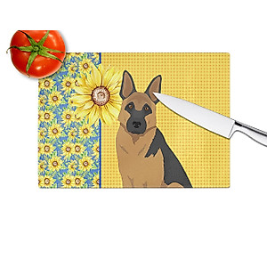 Caroline's Treasures WDK5422LCB Summer Sunflowers Black and Tan German Shepherd Glass Cutting Board Large Decorative Tempered Glass Kitchen Cutting and Serving Board Large Size Chopping Board