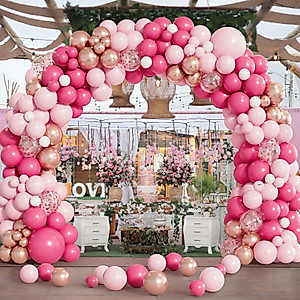 Grcypa 148pcs Pink Balloon Garland Arch Kit, Hot Pink White Metallic Rose Gold Confetti Balloons for Princess Theme Party Decorations Girl Birthday Baby Shower Bridal Wedding Valentine's Decorations