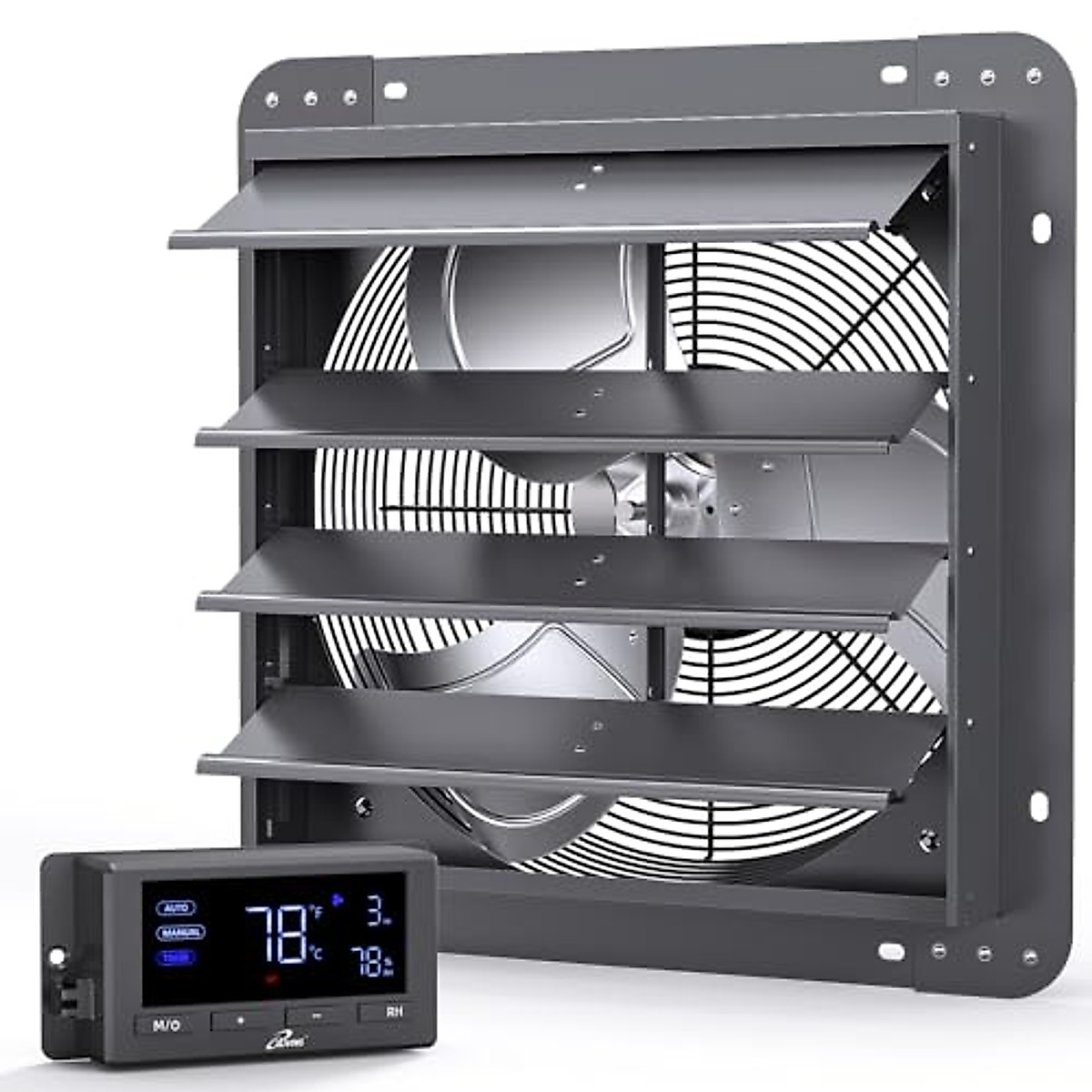 iLiving 16" Wall Mounted Shutter Exhaust Fan, Automatic Shutter, Temperature and Humidity Controls with Variable Speed, 1736 CFM at 1600 RPM DC Motor