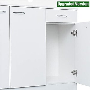 TIHWOALL Upgraded Version and Stronger Kitchen Pantry Cabinet Cupboard for Living Room Bedroom Office with Doors & Shelves & Drawer, Thickened Wooden Freestanding Wardrobe Storage Cabinet (White)