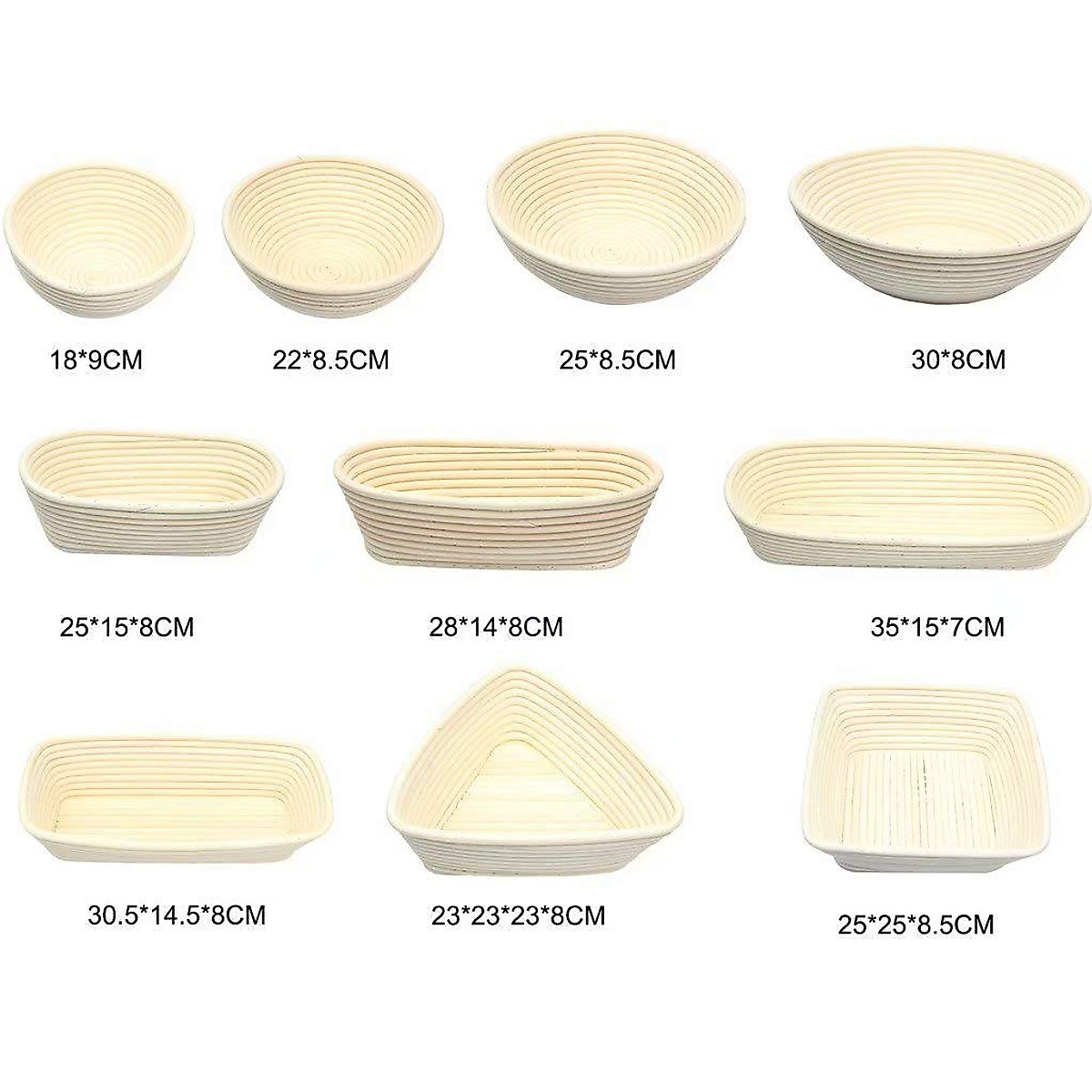 Natural Rattan Oval Proofing Bread Basket 10 Inch Rectangle Banneton Basket for Professional&Home Baker(2 pieces)