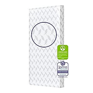 Dream On Me Asheville 4” Firm Fiber Crib and Toddler Mattress, Waterproof Grey Leaf Soft Vinyl Cover, Greenguard Gold & JPMA Certified, 5 Years Manufacture Warranty, Dual-Sided Lightweight Mattress