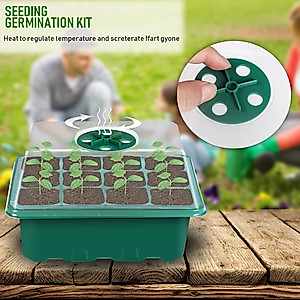 VANLAN Seed Starter Tray, 10 Pack Seed Starter Kit with Dome and Base, Humidity Adjustable Greenhouse Grow Trays for Seeds Growing Starting (Green（12 Cells）)