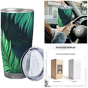 Tropical Palm Leaves Tumbler with Lid and Straw 20oz Stainless Steel Car Cup for Hot and Cold Drinks, Double Wall Insulated Travel Coffee Mug Reusable Drink Thermos Cup Birthday Gifts