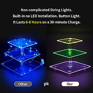 LED Acrylic Cupcake Stand Rechargeable 3 Tier Stand Square Clear Cupcake Tower Display Stands for Halloween, Christmas,Wedding, Party, Baby Shower, and Get-Together (2.38)