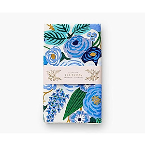 RIFLE PAPER CO. Garden Party Blue Tea Towel, 28" L x 21" W, Add Color into Your Kitchen with Vibrant Screen Printed Towels, Added Loop, Made from Cotton, Machine Washable