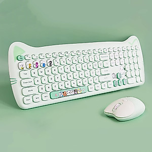 Cute Cat 2.4G USB Wireless Keyboard and Mouse Combo, Silent Keys, Candy Colors, Compatible with Notebook, PC (Pink-84Keys)
