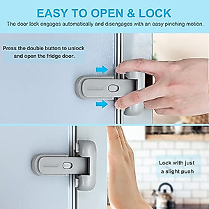 CLYMENE Refrigerator Fridge Freezer Door Lock for Kids, Child Proof Refrigerator Latch Lock to Keep Door Closed, No Tools Required and Easy Installation (Grey)