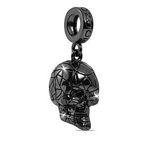 GNOCE Black Skull Pendant Charm Sterling Silver Black Plated Horror Dangle Charm Fit Bracelet/Necklace For Women Wife