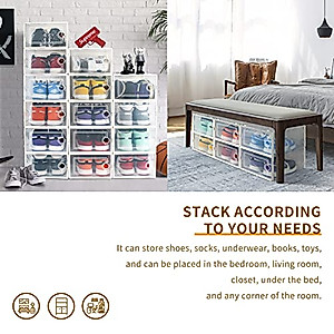 Hrrsaki 15 Pack Foldable Shoe Storage Boxes, Shoe Boxes Clear Plastic Stackable, Shoe Organizer Boxes with Front Opening Lids, Ventilation and Dust-proof, Shoe Container Boxes for Closet, Bedroom, Bathroom, Fit for Women/Men Size 9(13” x 9” x 5.5”) (white