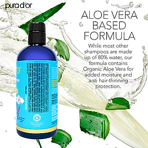 PURA D'OR 16 Oz Hair Thinning Therapy Biotin Shampoo - LAVENDER VANILLA Scent - CLINICALLY TESTED Effective Results, Herbal DHT Blocker Hair Thickening Products Women & Men, Color Safe Routine Shampoo