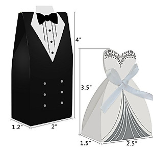 cnomg 100pcs Party Wedding Favor Dress & Tuxedo Bride and Wholesale Candy Favor Box, Creative Dress Gift Box Bow-knot Bonbonniere for Christmas Wedding Party Birthday Bridal Shower Decoration