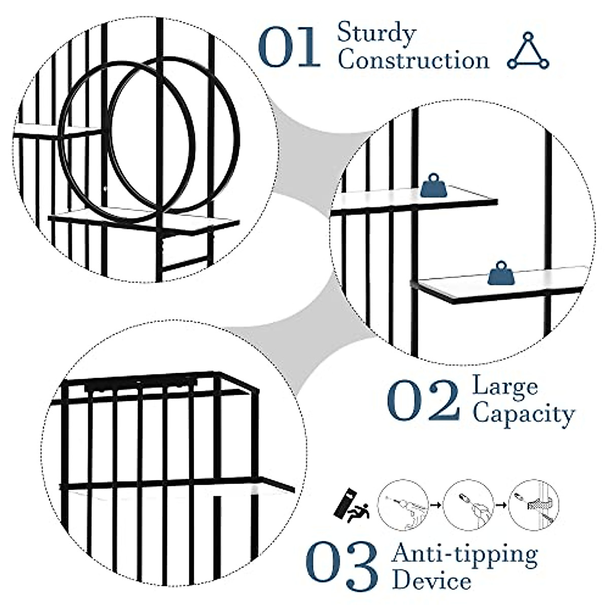 JIVOIT 70.9" Tall Open Bookshelf with Black Metal Frame, Industrial Style 6 Tiers Home Office Bookcase with Round Metal Frame Design, Book Shelves Storage Bookshelf Furniture