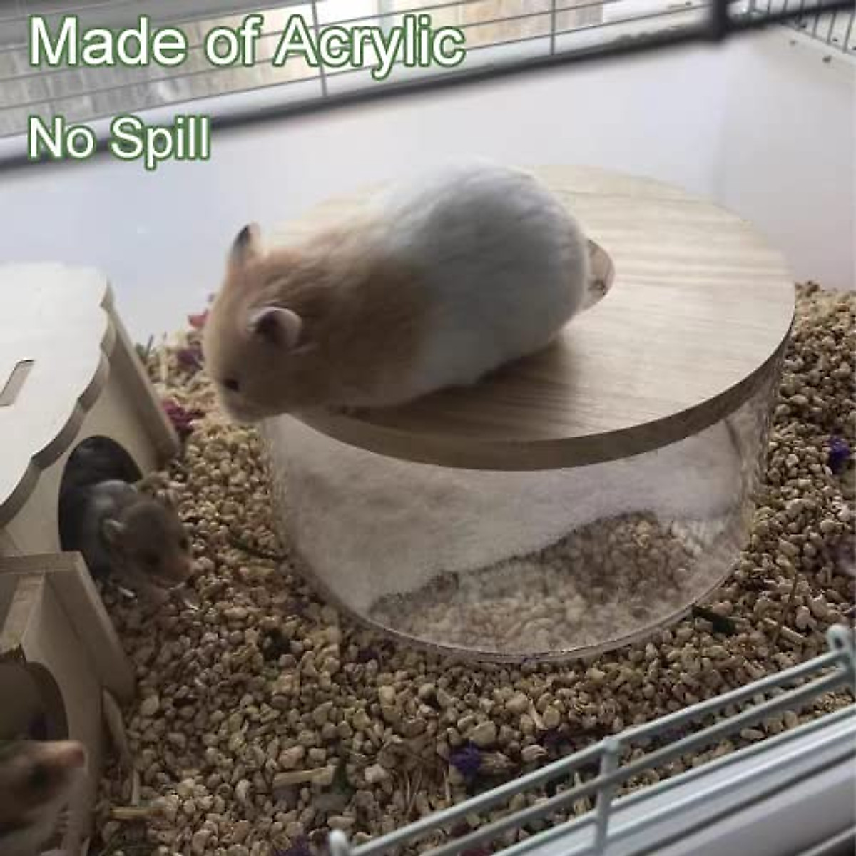 Tfwadmx Hamster Sand Bath Box, Container Transparent Beds, Hamster Bathroom & Digging Room ransparent Acrylic Small Animals Shower Bathtub with Wooden Cover for Mice Gerbil Squirrel (Large)