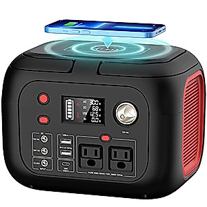 Portable Power Station With Wireless Charging 300W Portable Solar Generator 228Wh Portable Power Supply With LED Light Power Generator 9 Outputs Portable Charging Station for Outdoor Camping Emergency