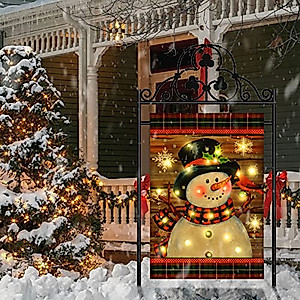 Lighted Winter Garden Flag, LED Christmas Snowman Garden Flag for Outside, Vertical Double Sided Garden Flags Outdoor Flag Winter Outside Seasonal Decoration Home Decor Flag 28x40