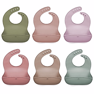 Ali+Oli Silicone Bib (Wavy, Lilac) Waterproof Silicone Bibs for Babies & Toddlers, Adjustable Baby Feeding Bib, Food-Grade Silicone Bibs with Food Catcher, Silicone Baby Feeding Bucket Bib