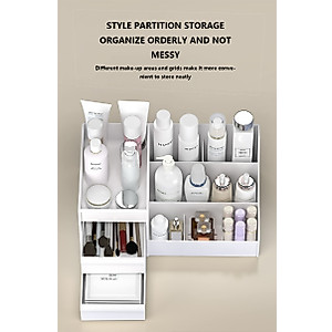 RUBRYKAZ Makeup Desk Cosmetic Storage Box Organizer with Drawers for Dressing Table, Vanity Countertop, Bathroom Counter, Elegant Vanity Holder for Brushes, Eyeshadow, Lipstick and Nail Polish,WHITE