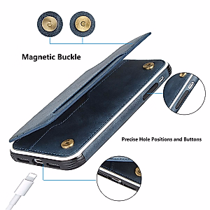 iCoverCase iPhone XR Wallet Case, iPhone XR Case with Card Slots Holder and Wrist Strap PU Leather Kickstand Double Magnetic Clasp Shockproof Cover Case for iPhone XR 6.1 Inch (Blue)