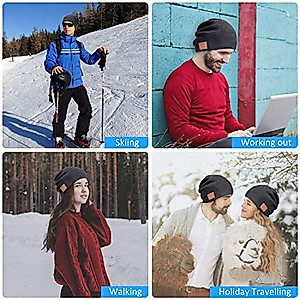 Bluetooth Beanie Hats, Christmas Tech Gifts for Men Women, Wireless Music Hat Headphones - Unisex Winter Knit Cap Headset with Built-in Mic, 100% Washable