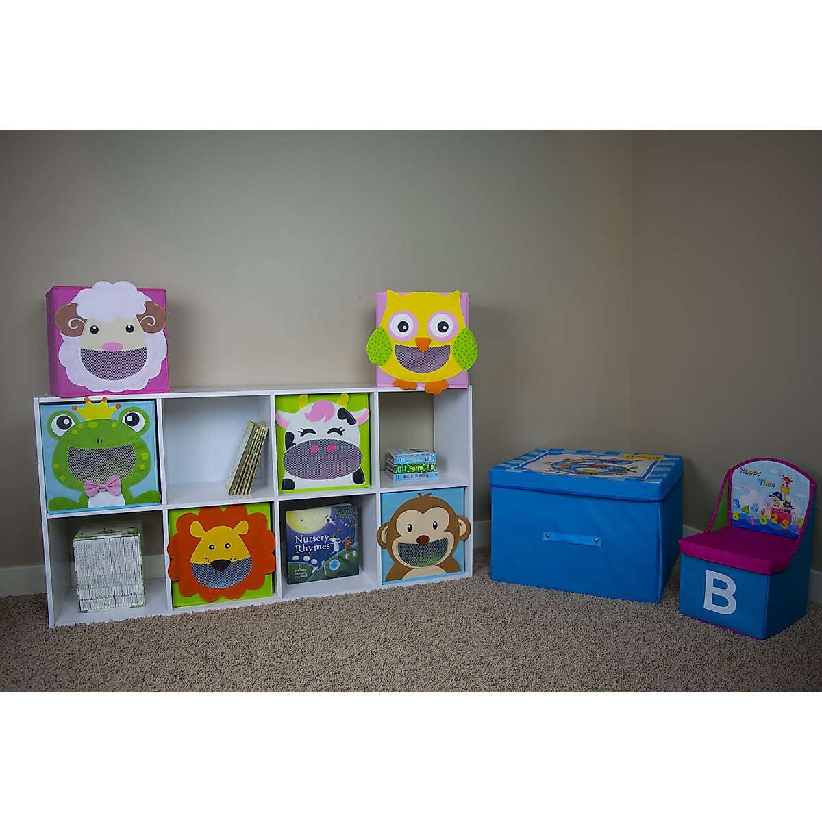 Foldable Storage Bin Containers - Collapsible Cube Bins with see through mouth! - Great Non Plastic Box Cubes for kids, toys, nursery, wall organizer, décor, etc. - Safe, Stain-resistant, fun!