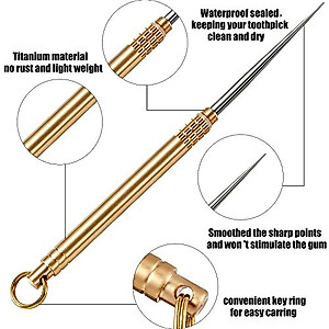 3 Pieces Portable Titanium Toothpicks Pocket Toothpick Metal Toothpick Holder for Outdoor Picnic and Camping Brass