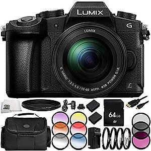 Panasonic Lumix DMC-G85 Digital Camera + Panasonic Lumix G Vario 12-60mm f/3.5-5.6 ASPH. Power O.I.S. Lens 12PC Kit - Includes 64GB SD Memory Card + 2 Replacement Batteries + Carrying Case + More